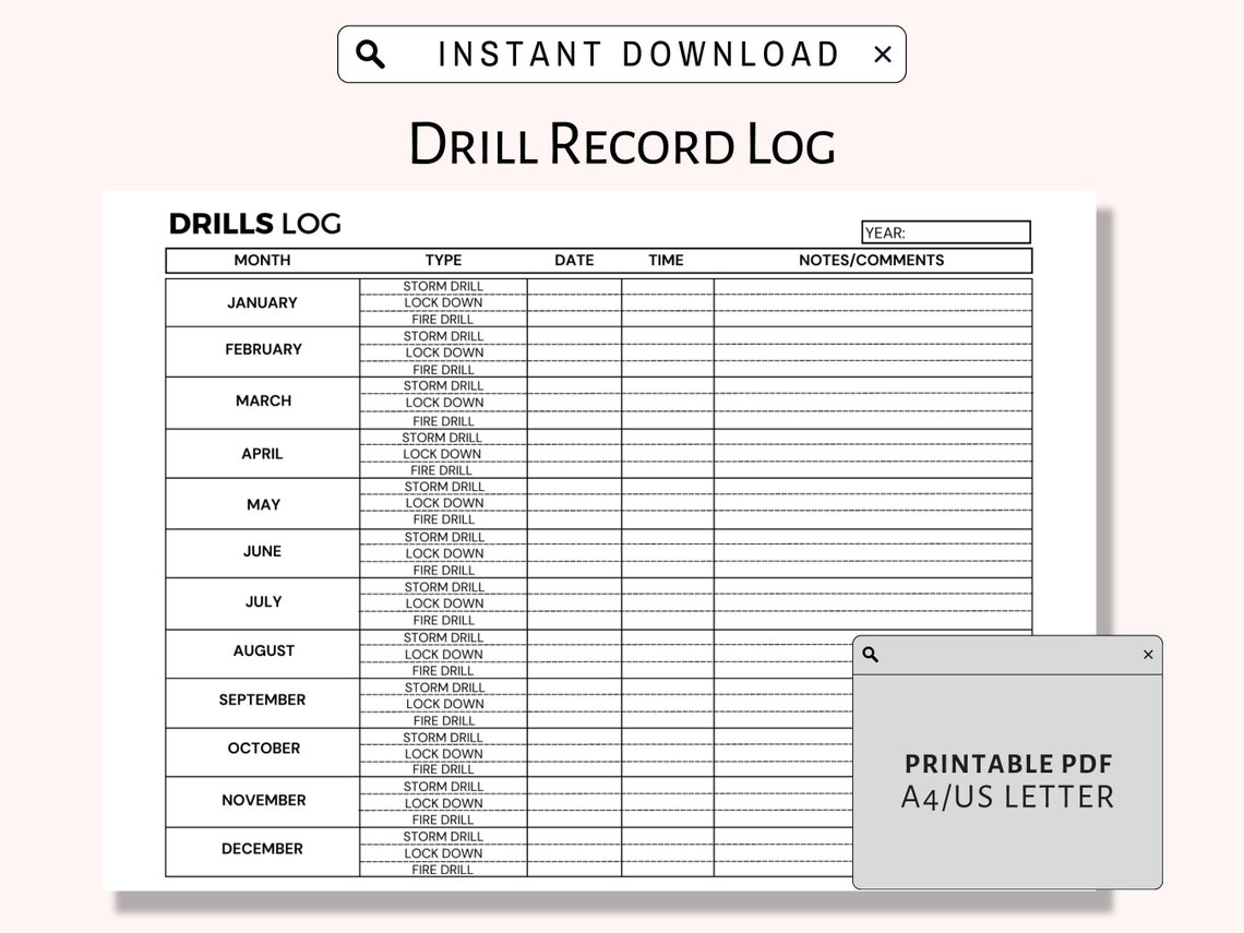 Printable Emergency Evacuation Log, Emergency Drill Record, Fire Drill ...