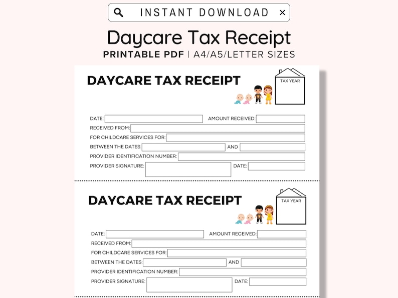 Daycare Receipts Printable, Daycare Tax Receipts,daycare Tax Statement ...
