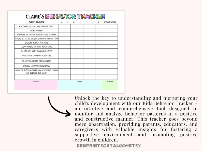 Behavior Reward Chart for Kids Printable, Editable, Good Behavior ...