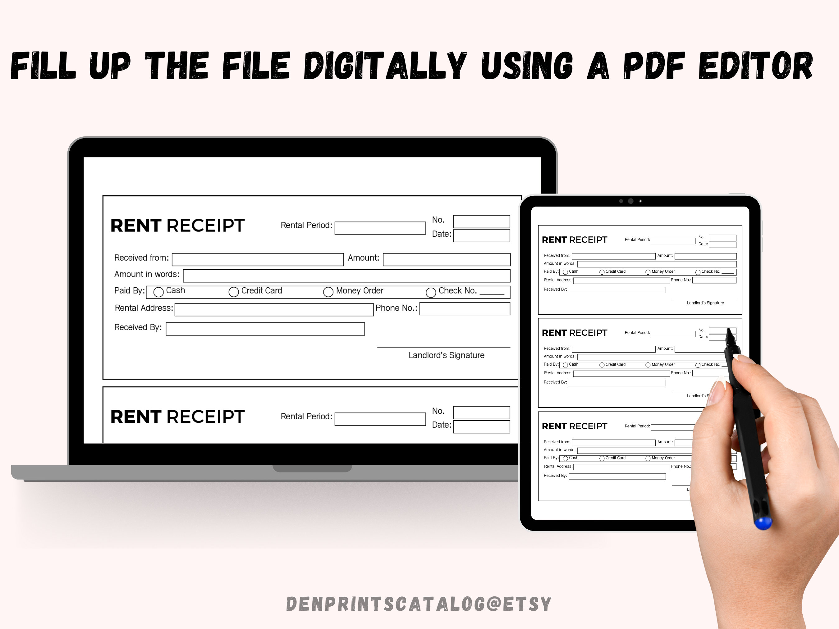 Landlord Rent Receipt, Tenant Receipt, Rent Payment Receipt, Landlord ...