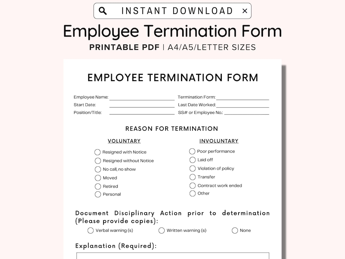 Employee Termination Form, Printable Employee Termination Form ...