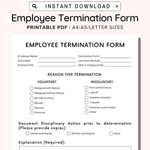 Employee Termination Form, Printable Employee Termination Form ...