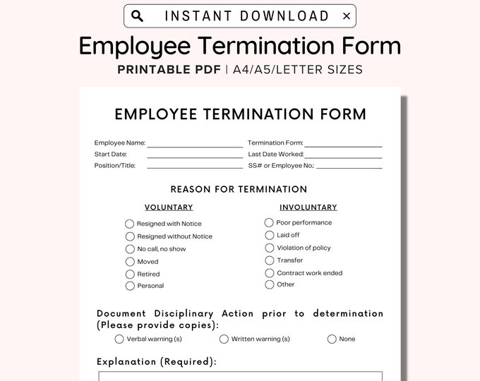 Employee Termination Form Printable Employee Termination Form Editable ...