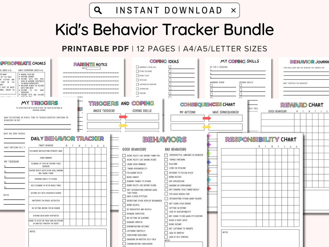 Kids Behavior Tracker Bundle for Kids Actions Consequence - Etsy