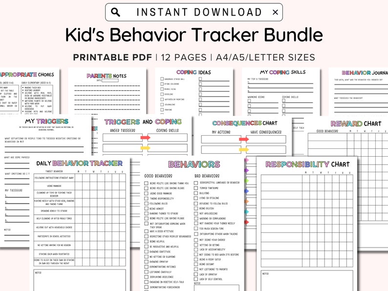Kids Behavior Tracker Bundle for Kids, Actions Consequence Chart ...
