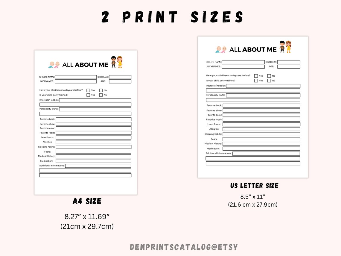 Daycare All About Me Form | Daycare Questionnaire | Get to Know Me ...