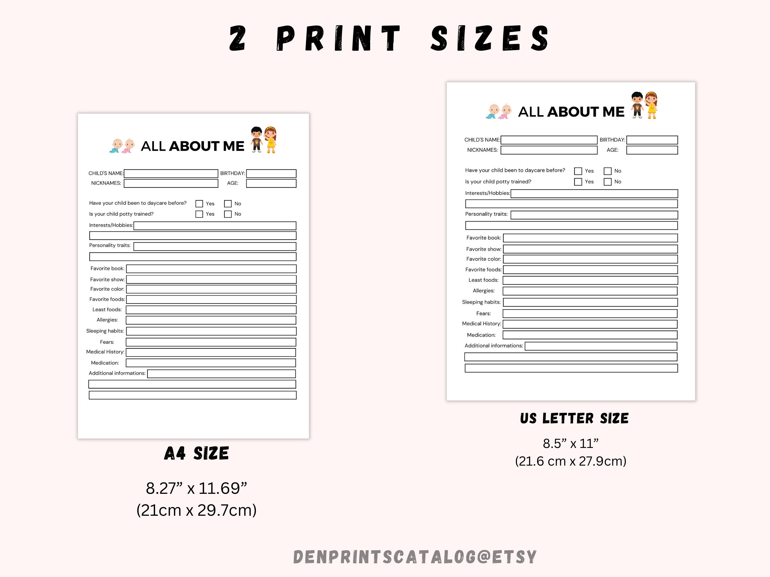 Daycare All About Me Form | Daycare Questionnaire | Get to Know Me ...