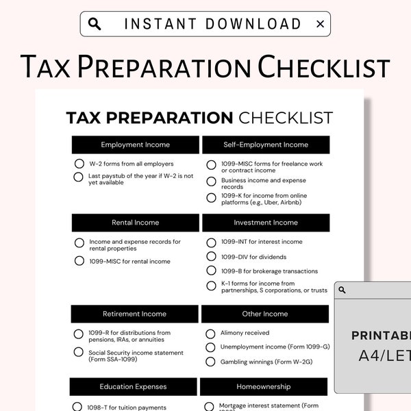 Tax Prep Checklist - Etsy