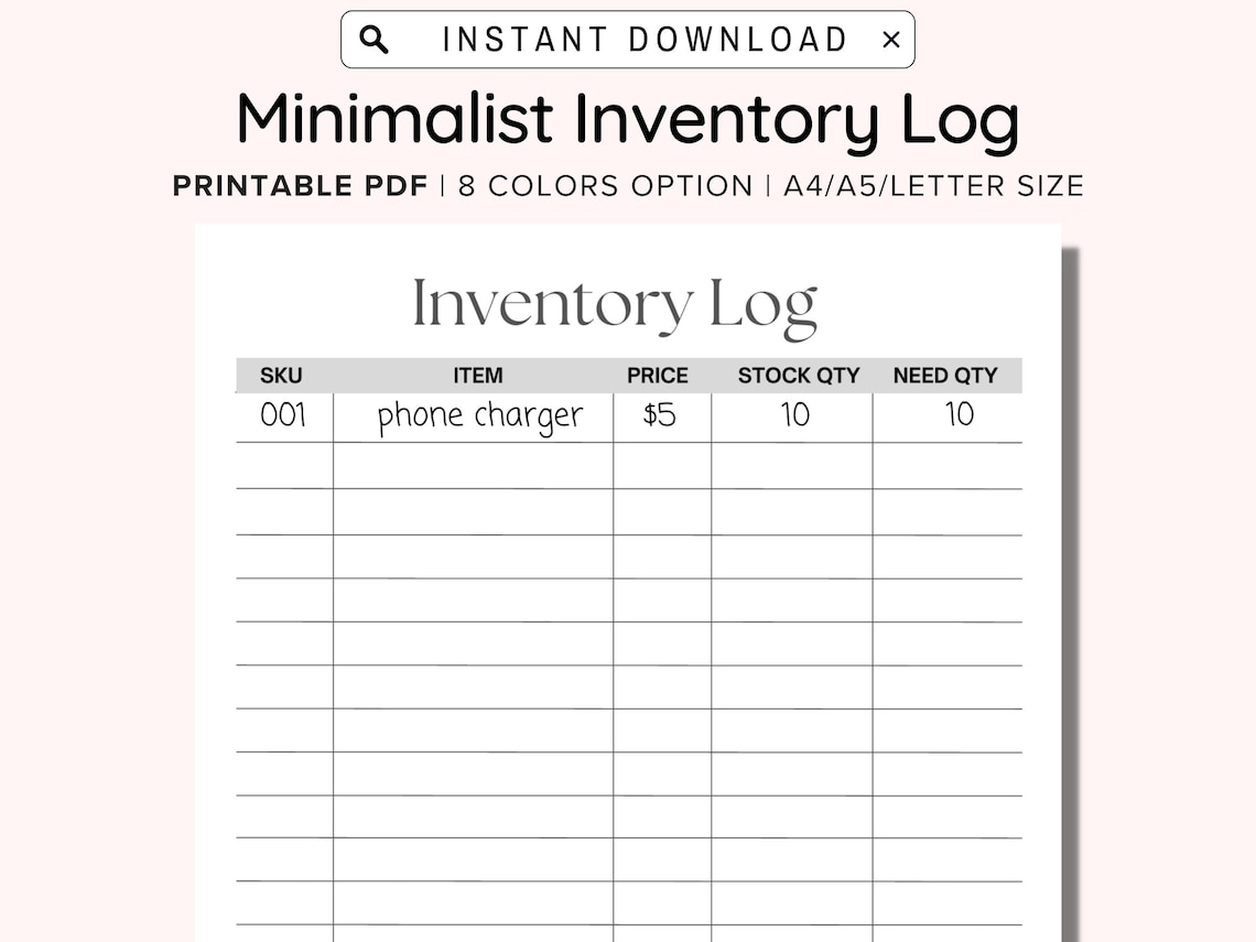 Printable Inventory Log Management Form, Inventory Sheet, Small ...
