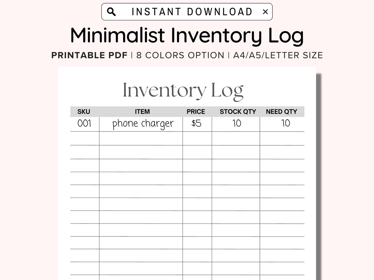 Printable Inventory Log Management Form, Inventory Sheet, Small ...