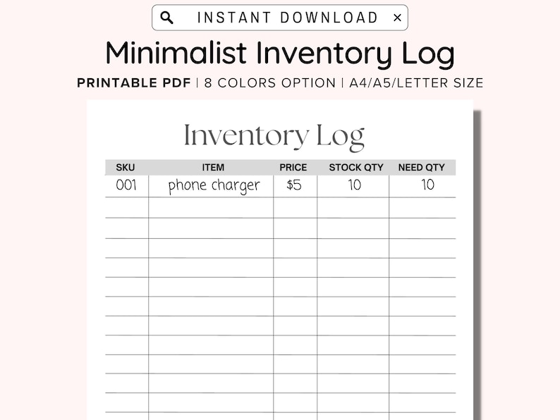 Printable Inventory Log Management Form, Inventory Sheet, Small ...
