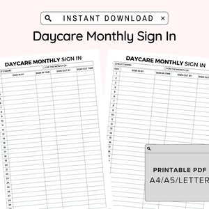 Daycare Monthly Sign in and Out, Student Name Print and Write, Sign in ...