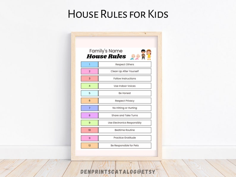 House Rules for Kids Printable, Family House Rules, Family Rules, Home ...