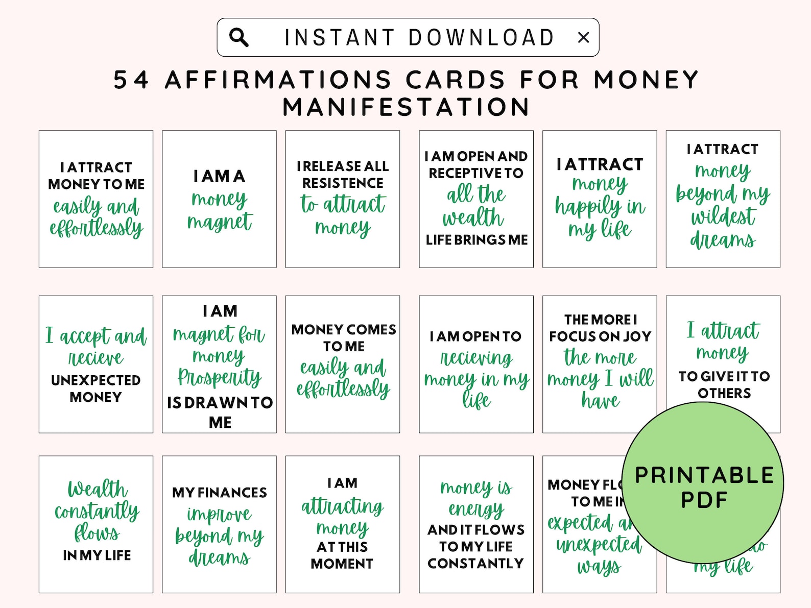 54 Affirmation Cards for Money Printable, Money Affirmation Cards ...