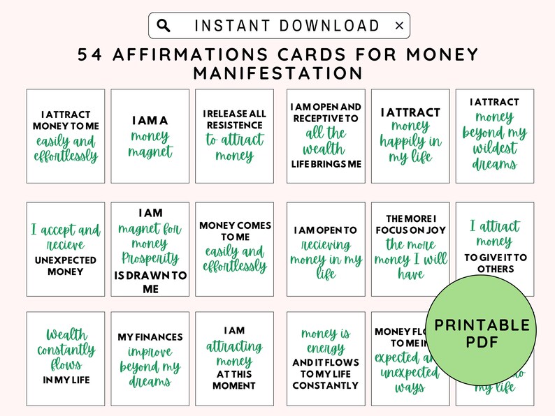 54 Affirmation Cards for Money Printable, Money Affirmation Cards ...