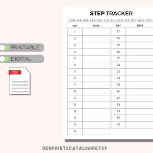 Step Tracker Printable, Step Log Planner, Printable Planner Fitness ...