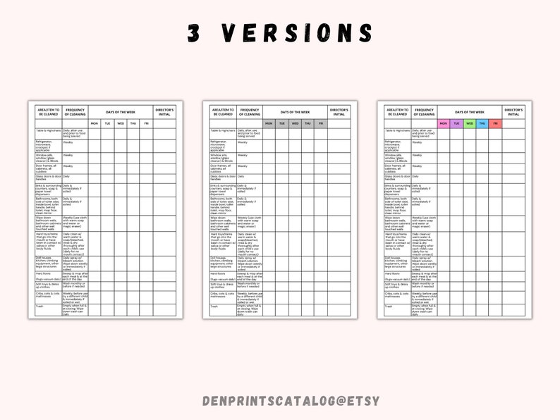 Daycare Cleaning Checklist, Childcare Cleaning Checklist, Daycare ...