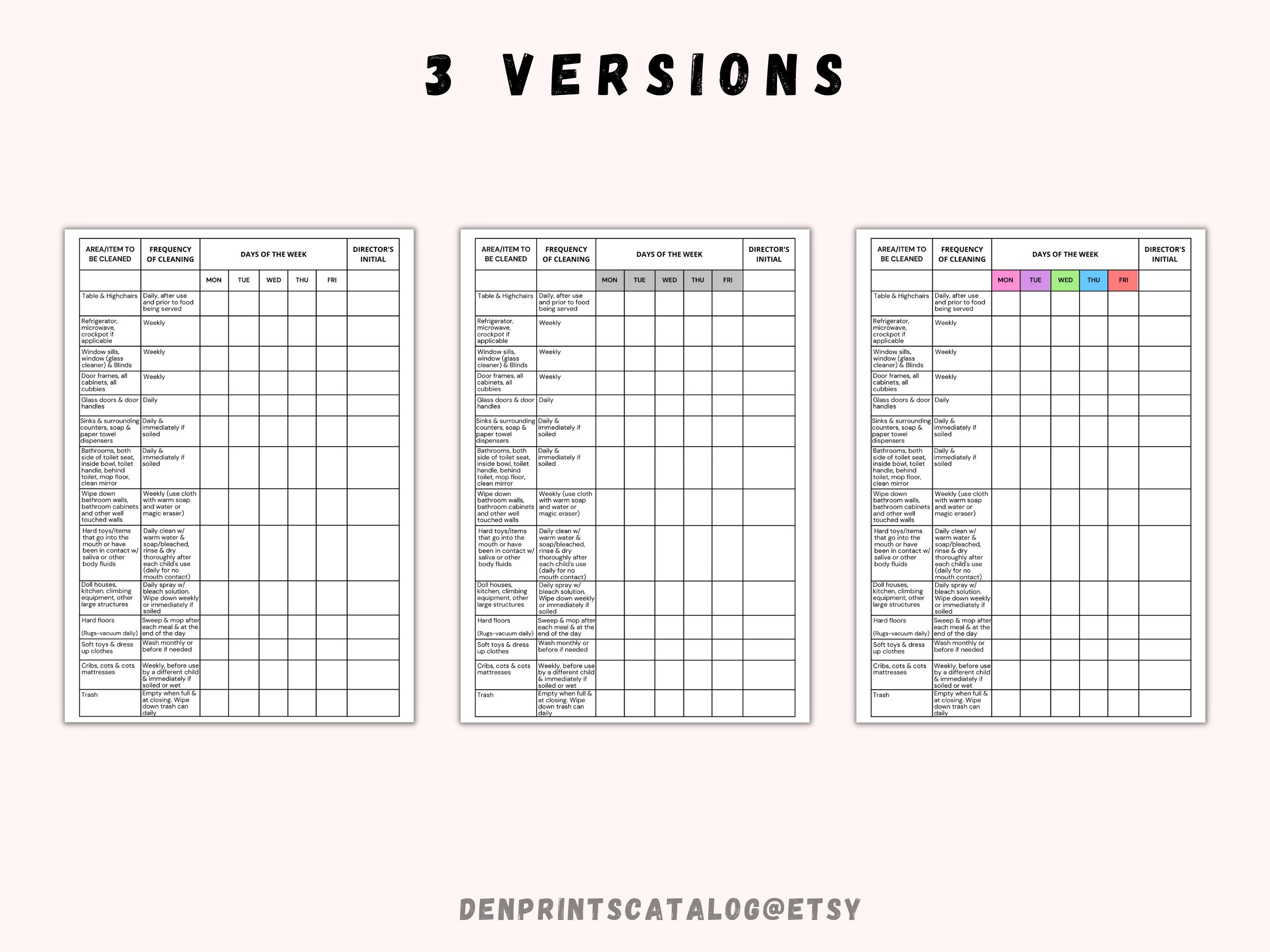 Daycare Cleaning Checklist, Childcare Cleaning Checklist, Daycare ...