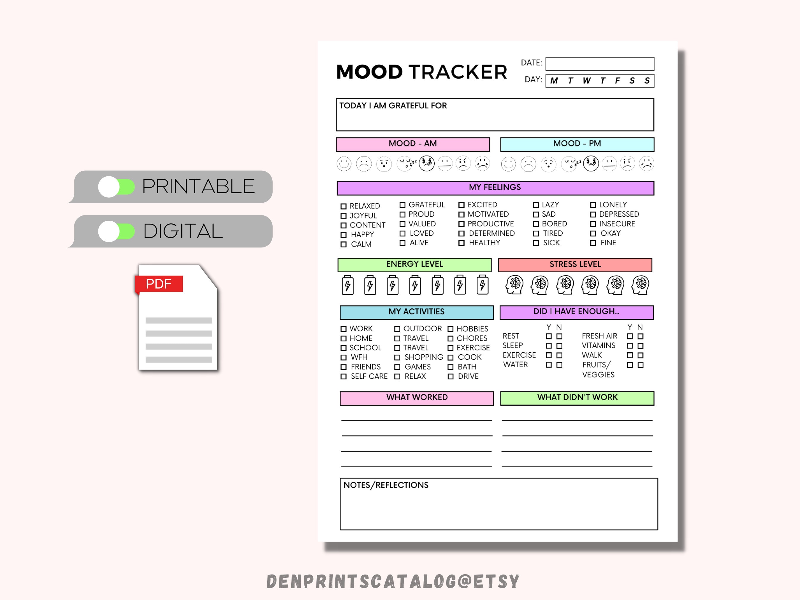 Daily Mood Tracker Printable Printable Mood Track Emotion - Etsy Canada