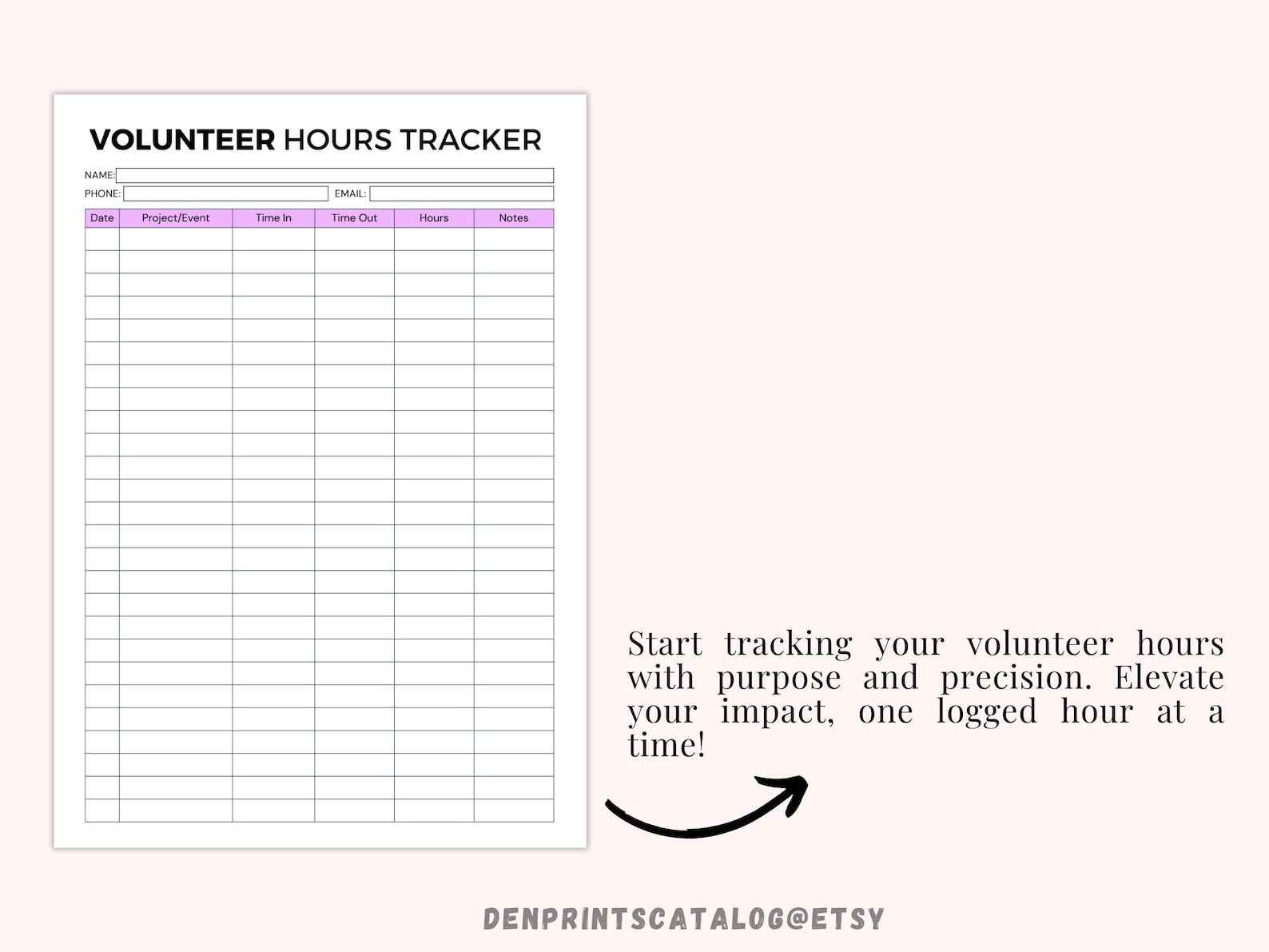 Volunteer Schudule Hours Tracker Log Printable, Volunteer Activity ...