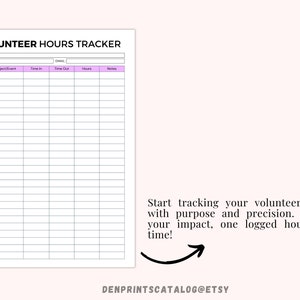 Volunteer Schudule Hours Tracker Log Printable, Volunteer Activity ...