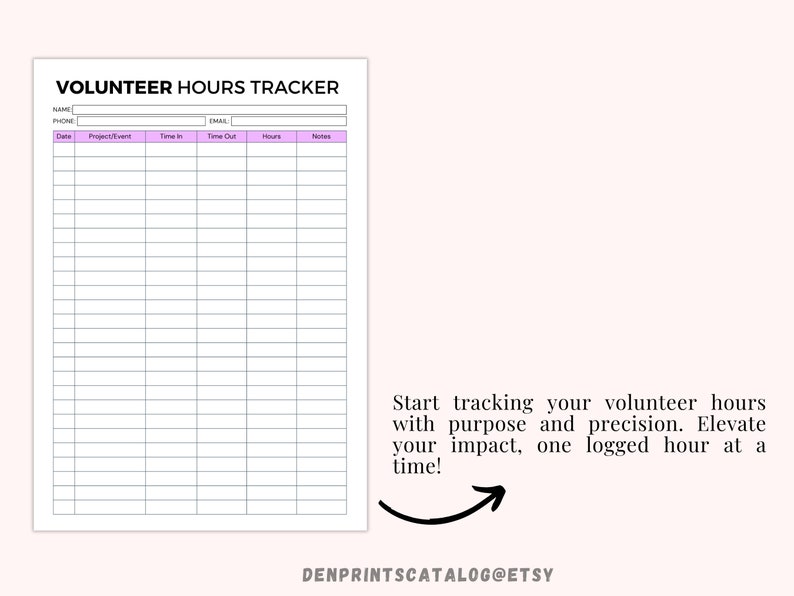 Volunteer Schudule Hours Tracker Log Printable, Volunteer Activity ...