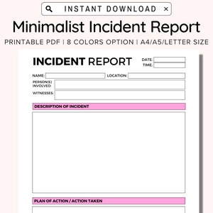 Incident Report Printable, Incident Log, Accident Reporting, Incident ...