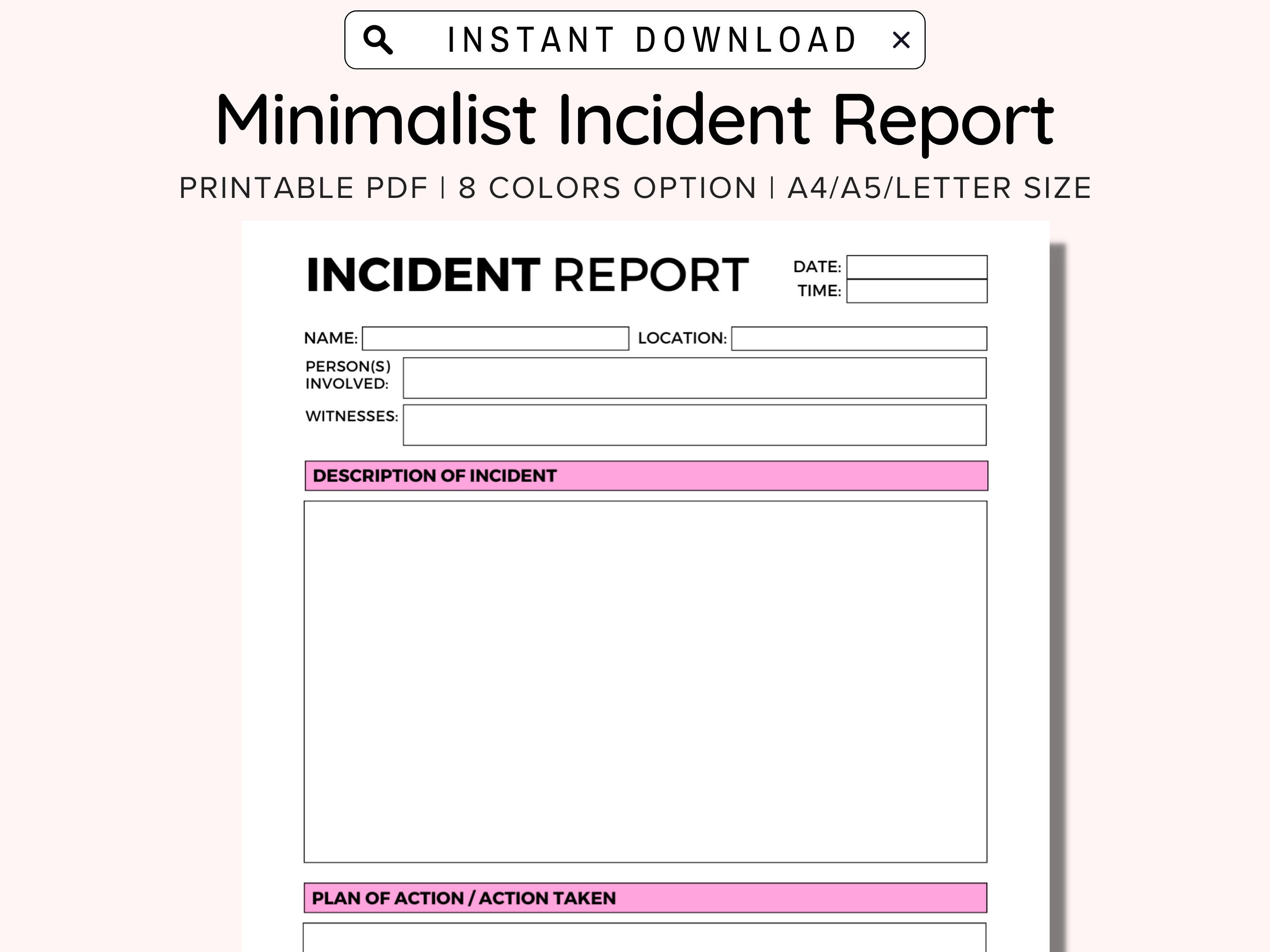 Printable Incident Report Form Template Editable Incident Log Sheet ...
