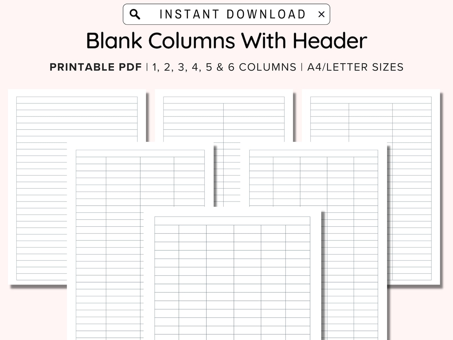 Printable Blank Columns Charts With Header One, Two, Three, Four, Five ...