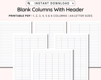 Printable Blank Columns Charts With Header One, Two, Three, Four, Five ...