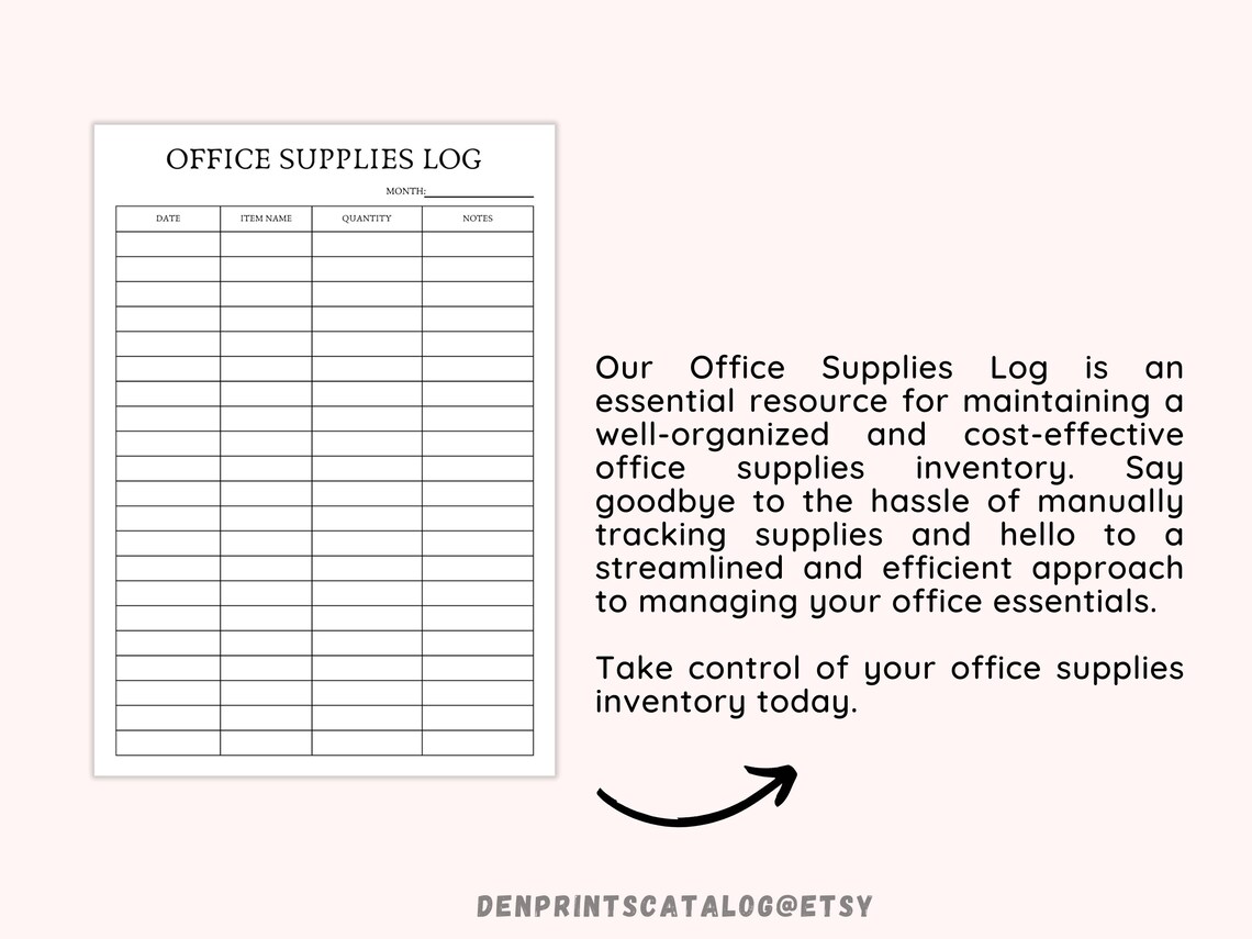 Office Supplies Log Checklist Printable, Business Office Supplies ...