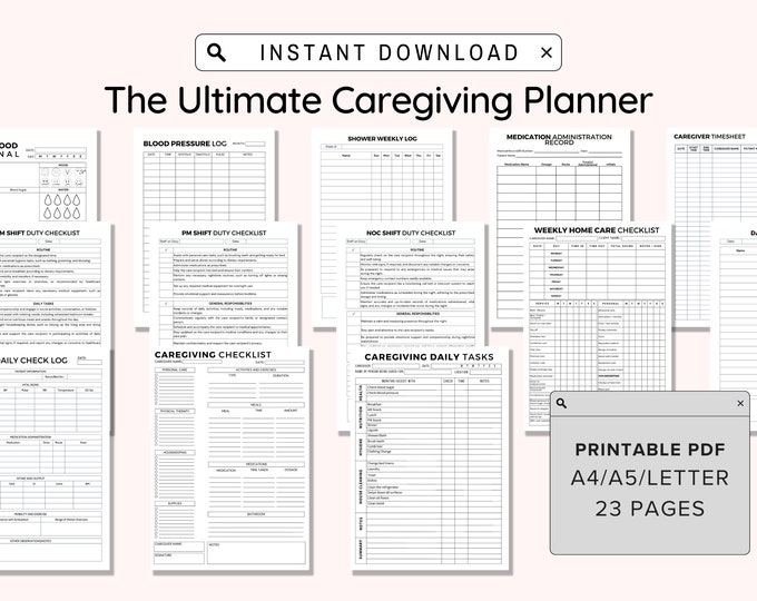 Caregiver Checklist, Caregiver Planner, Caregiver Daily Log, Caregiver ...