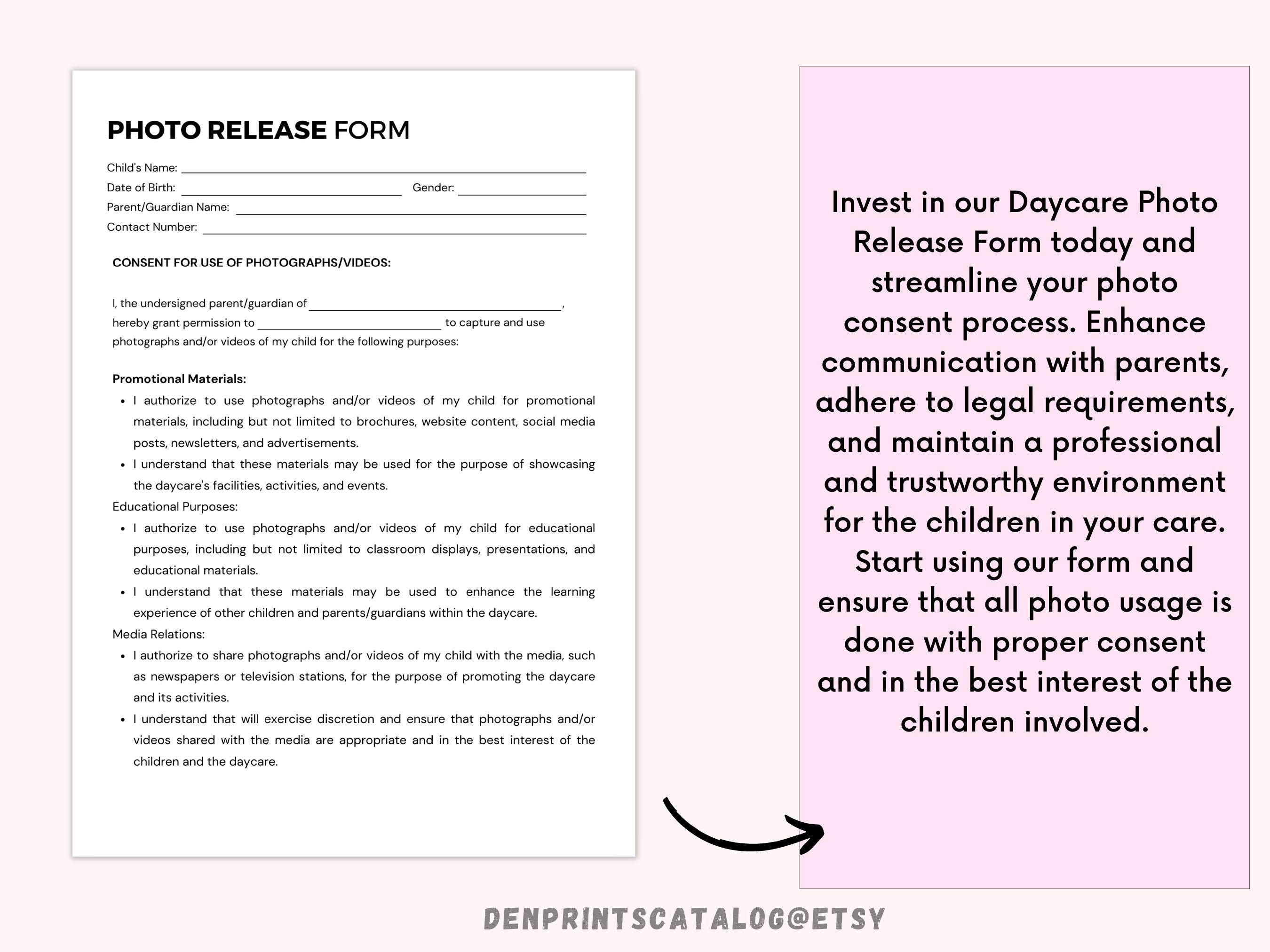 Daycare Photo Release Form Printable Childcare Center Social - Etsy