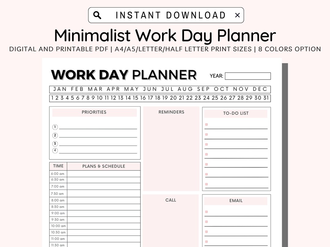 Work Planner, Work Day Organizer, Editable Daily Planner, Work From ...