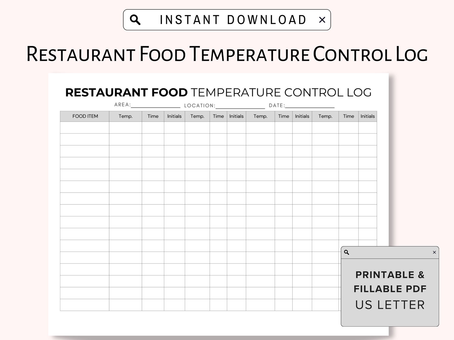 Printable Restaurant Food Temperature Control Sheet Fillable PDF ...
