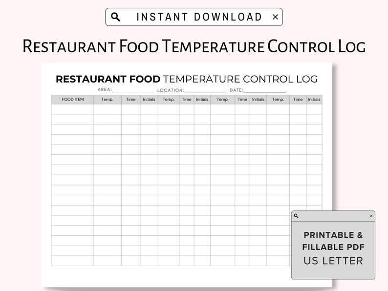 Printable Restaurant Food Temperature Control Sheet Fillable PDF ...