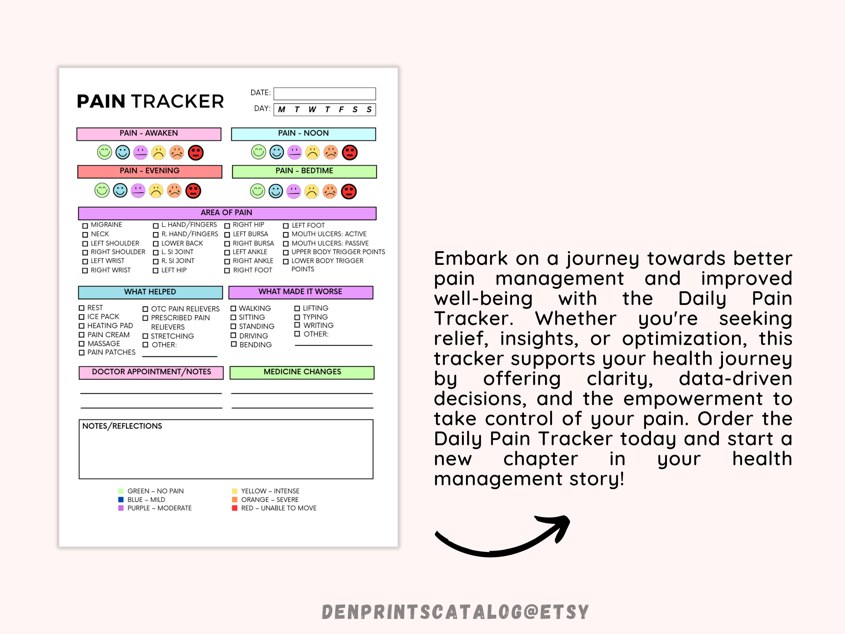 Daily Pain Tracker and Journal Printable, Chronic Pain Management, Pain ...
