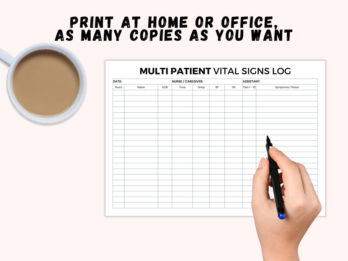 Printable Multiple Patients Vital Signs Log, PDF Digital Downloads A4 ...