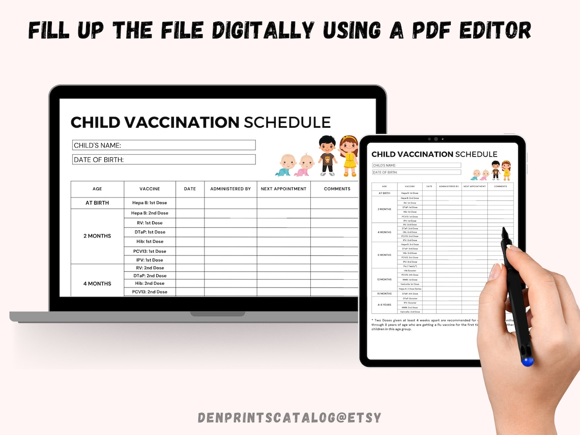 Child Vaccination Schedule Printable, Immunization Record, Vaccine ...