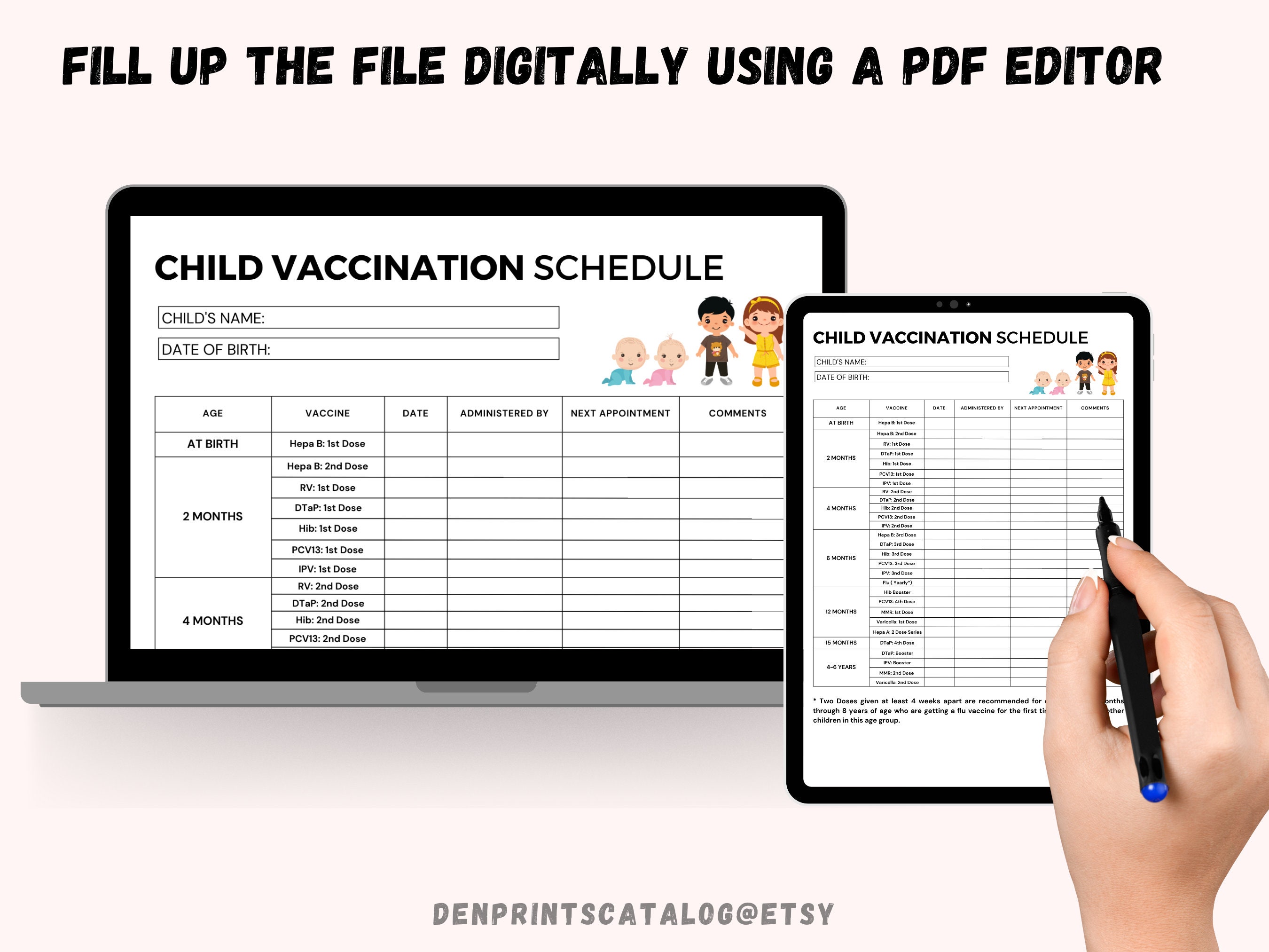Child Vaccination Schedule Printable, Immunization Record, Vaccine ...