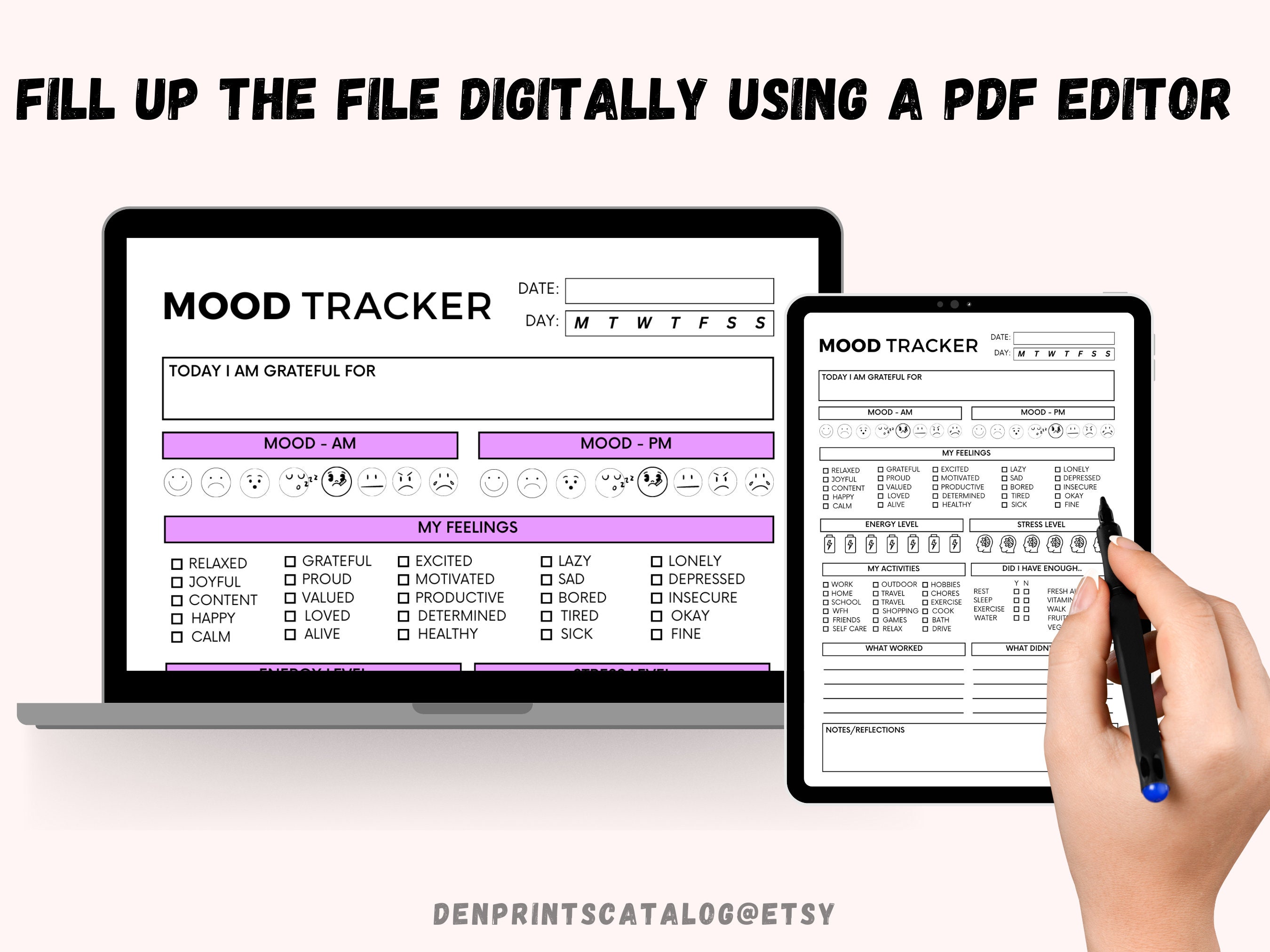Daily Mood Tracker Printable, Printable Mood Track, Emotion Tracker ...