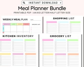 Meal Planner BUNDLE Colorful Weekly Food Planner Grocery - Etsy