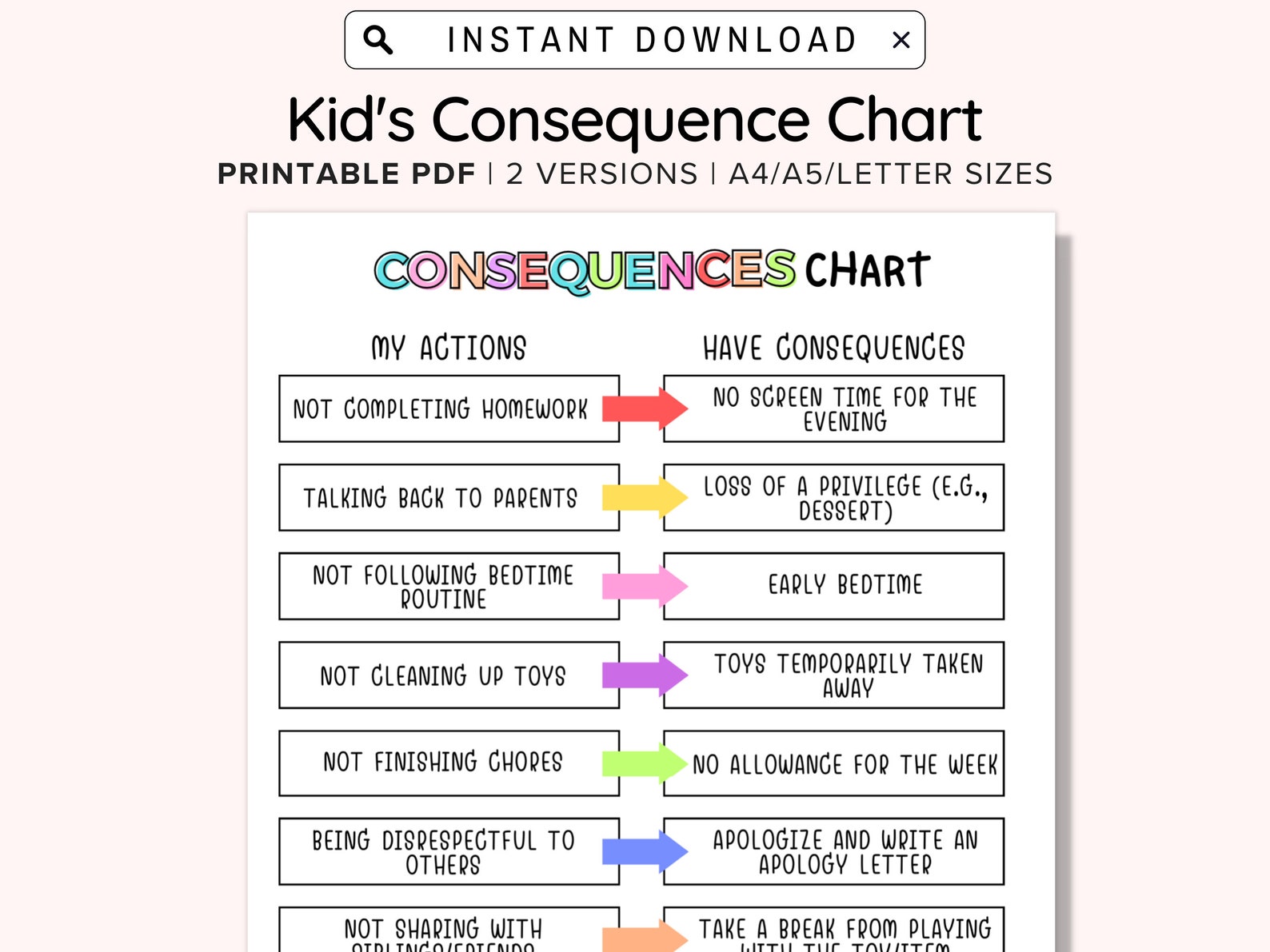 Behavior Consequence Chart Printable, Consequence for My Own Action ...