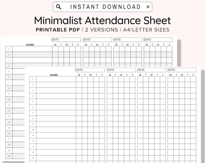 Class Record, Printable Attendance Log, Attendance Tracker, Attendance ...
