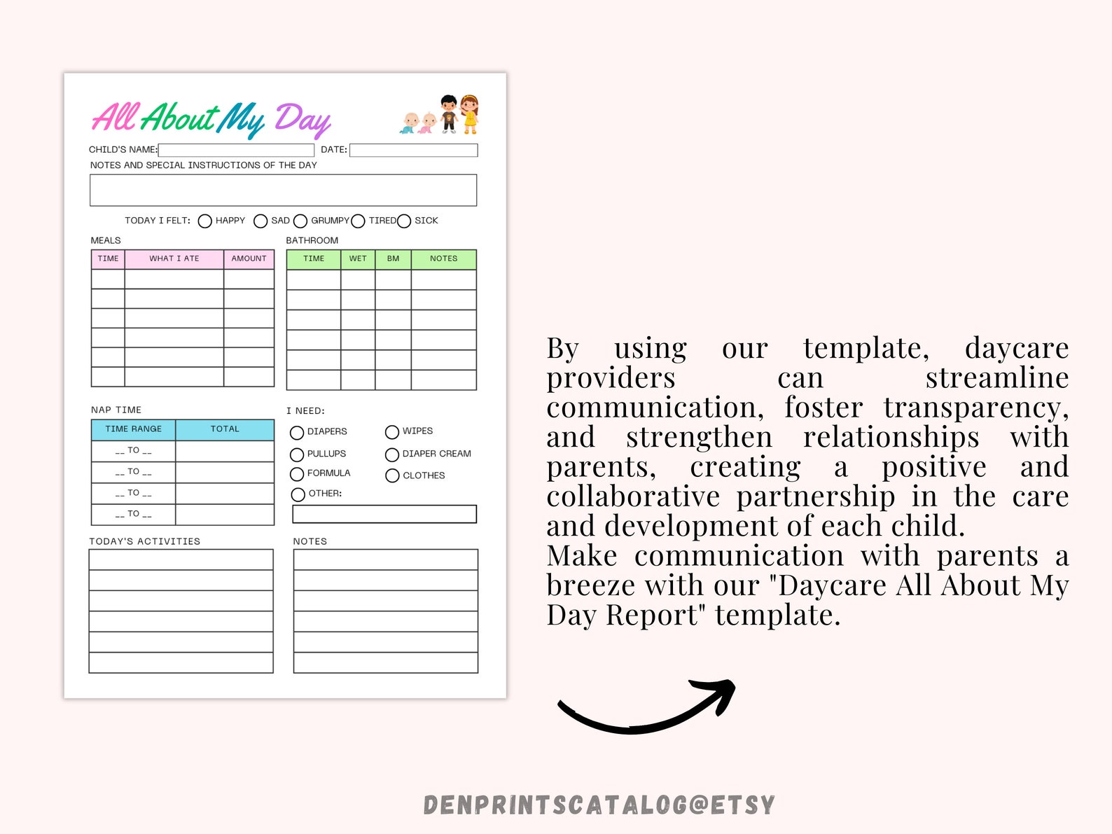 Daycare Report Mail Printable, Day Care Report, Toddler Daily Log ...