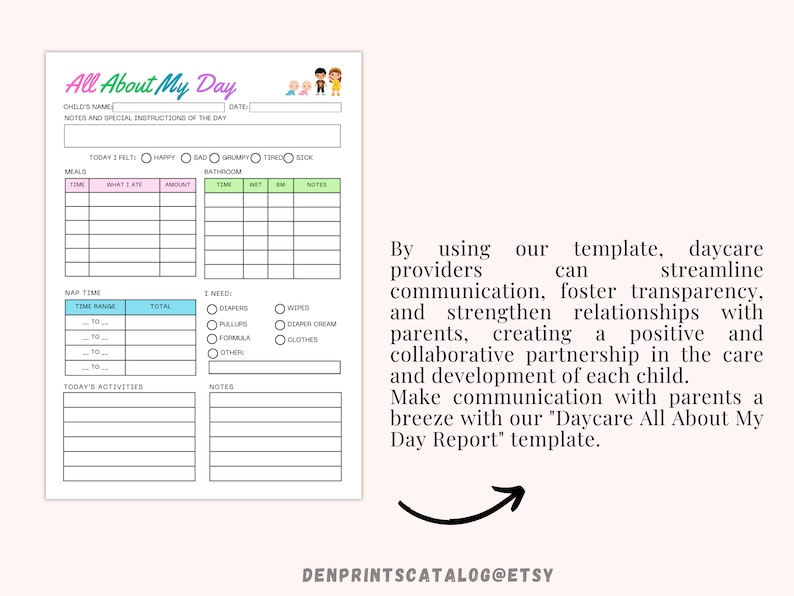 Daycare Report Mail Printable, Day Care Report, Toddler Daily Log ...