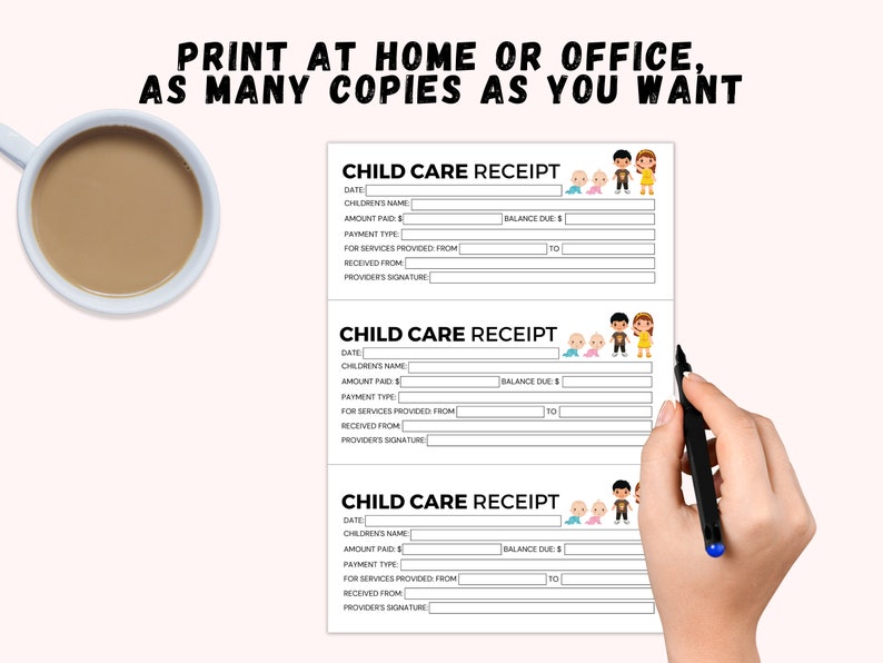 Daycare Receipt Printable, Printable Payment Receipt for Child Care ...