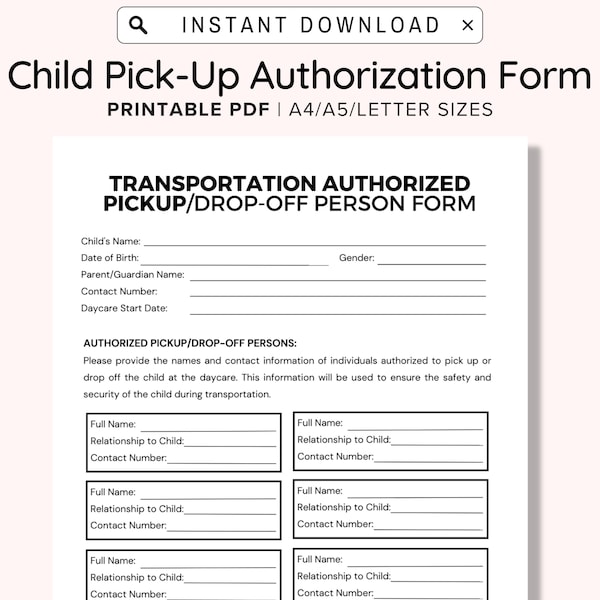 Daycare Pick up Form - Etsy