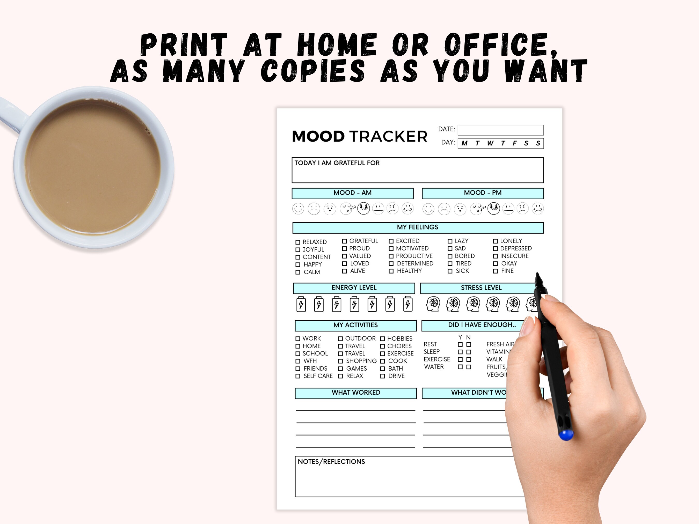 Daily Mood Tracker Printable, Printable Mood Track, Emotion Tracker ...
