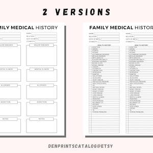 Medical History Form Printable, Family Medical History Form, Family ...